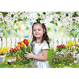 10x8ft Spring Forest Flower Backdrop, Garden Floral Tree Fence Grassland Photography Background Baby Shower Kids Birthday Party Decor Portrait Banner Photo Booth Studio Props