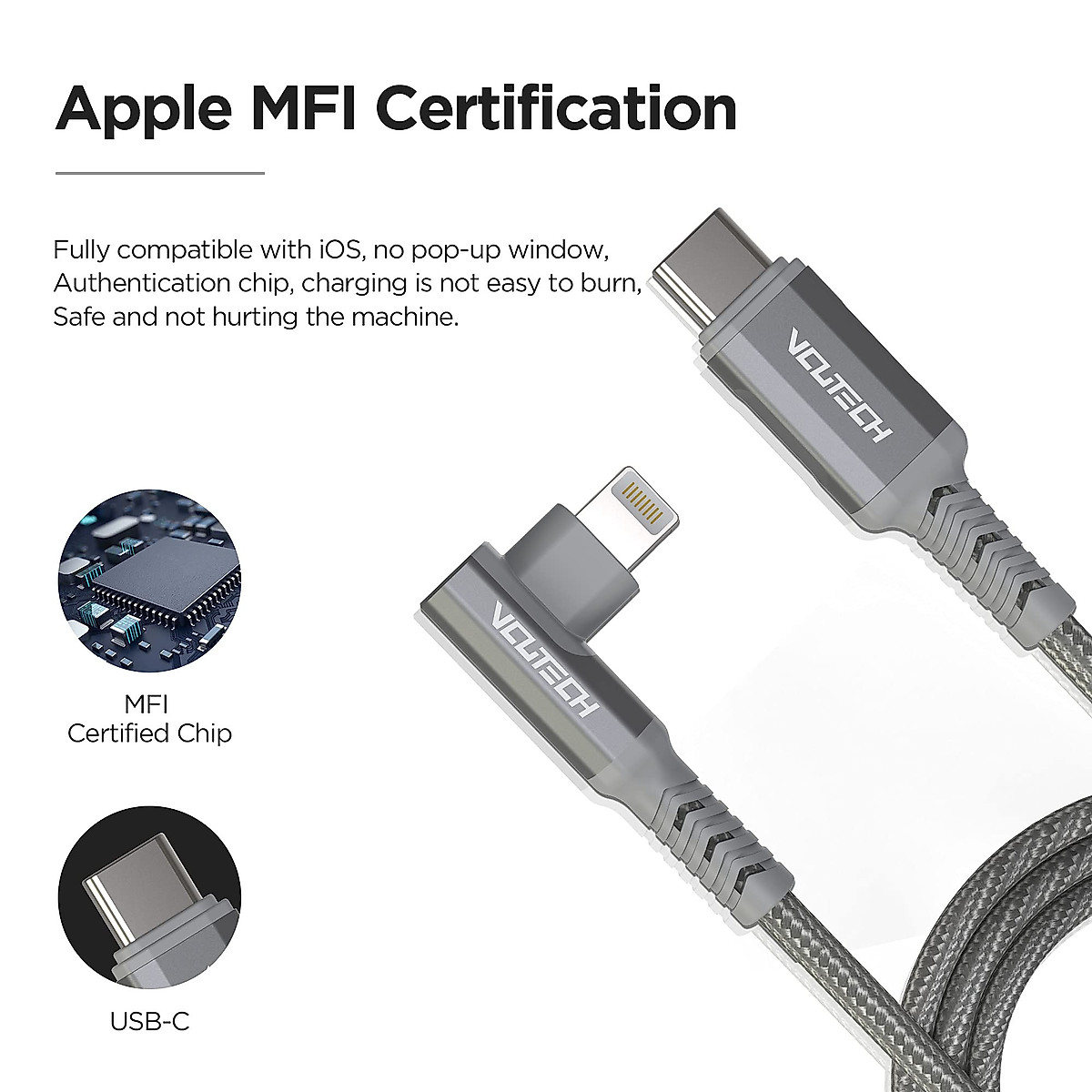 VCUTECH Lightning Data Cable to USB-C 1.1 ft/35 cm MFI Certified for DJI Mini 3 Pro/Mini 2/Air 2S/Mavic Air 2/Mavic 3 Remote Controller OTG Extension Cable Cord Accessories, 90 Degree Fast Charging