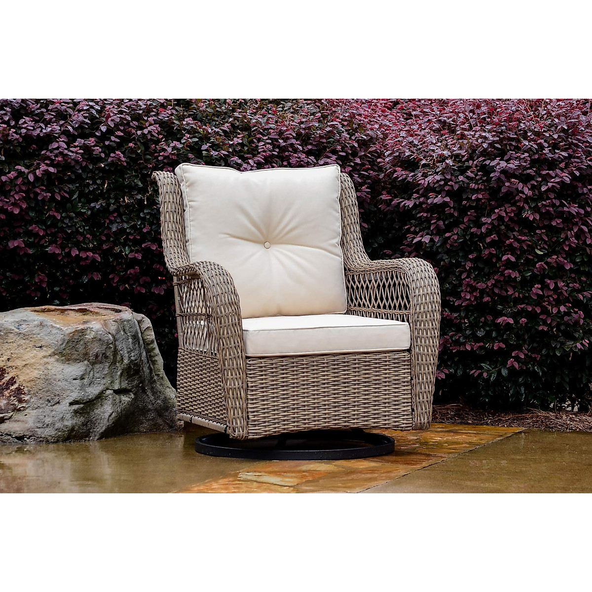 Tortuga Outdoor Rio Vista Swivel Glider, Single Chair, Sandstone Wicker and Cushions