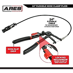 ARES 71102 - Flexible Hose Clamp Plier - 24-Inch Heavy Duty Cable Flexes for Use in Any Position - Works on 18mm-54mm Hose Clamps