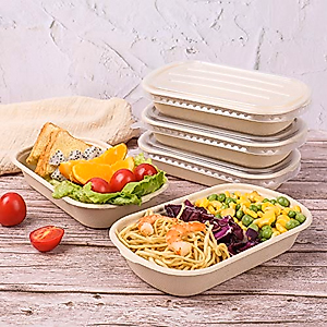 JAYEEY 17 oz Disposable salad bowls with lids, Sugarcane Fiber Paper Bowls take away Bagasse food containers meal prep deli container 50 Pack