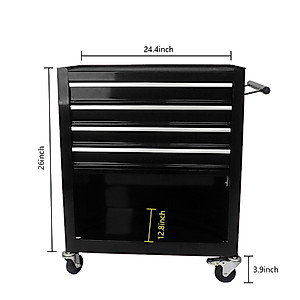 Campfun 4-Drawer Rolling Tool Cart, Metal Tool Storage Organizer Cabinet with Interlock System and Wheels, Multifunctional Mechanic Tool Chest for Garage, Warehouse, Workshop Repair Shop, Black
