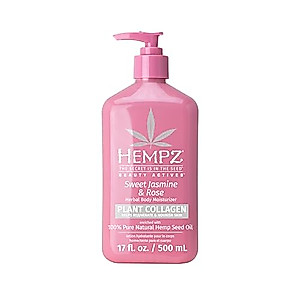 Hempz Sweet Jasmine & Rose Herbal Body Moisturizer for Women, 17 Fl. oz. - Moisturizing Lotion with 100% Pure Hemp Seed Oil, Collagen, Shea Butter - Hydrating Vegan Lotion for Dry Skin
