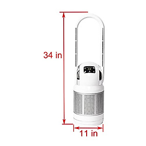 HEATIT Bladeless Fan with Remote and Air Purifier Tower Fan 80° Oscillating with 8 Speeds 8H Timer Air Circulator Fan for Home Bedroom Kitchen and Office White