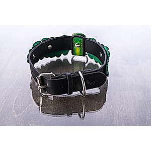 Dog Large Oak Leaf and Acorn Geen Collar, Dog Lover Handstitched Collar, Padded Leather Dog Collar, Dog Collar Handmade Leather