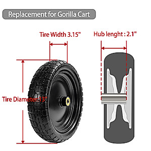 LTNICER 13" Tire Compatible with Gorilla Cart, 4.00-6 Flat Free Solid Tire and Wheel (Solid Polyurethane) for Wagon,Wheelbarrow,Yard Trailers-5/8" Bearings,Offset Hub 2.1" (2 Pack)