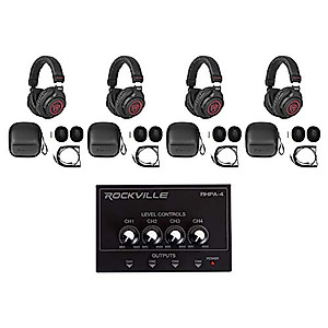 Studio Bundle w/4 Rockville PRO-M50 SR Headphones+4 Channel Headphone Amplifier