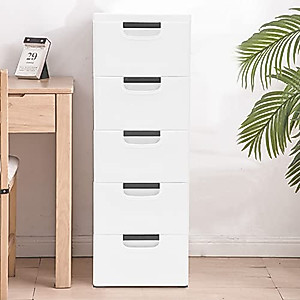 RENVIERY 5-Tier Plastic 5 Drawers Dresser Storage Cabinet Bedroom Chest Closet Organizer,for Storing Clothes,Toys,Children's Books