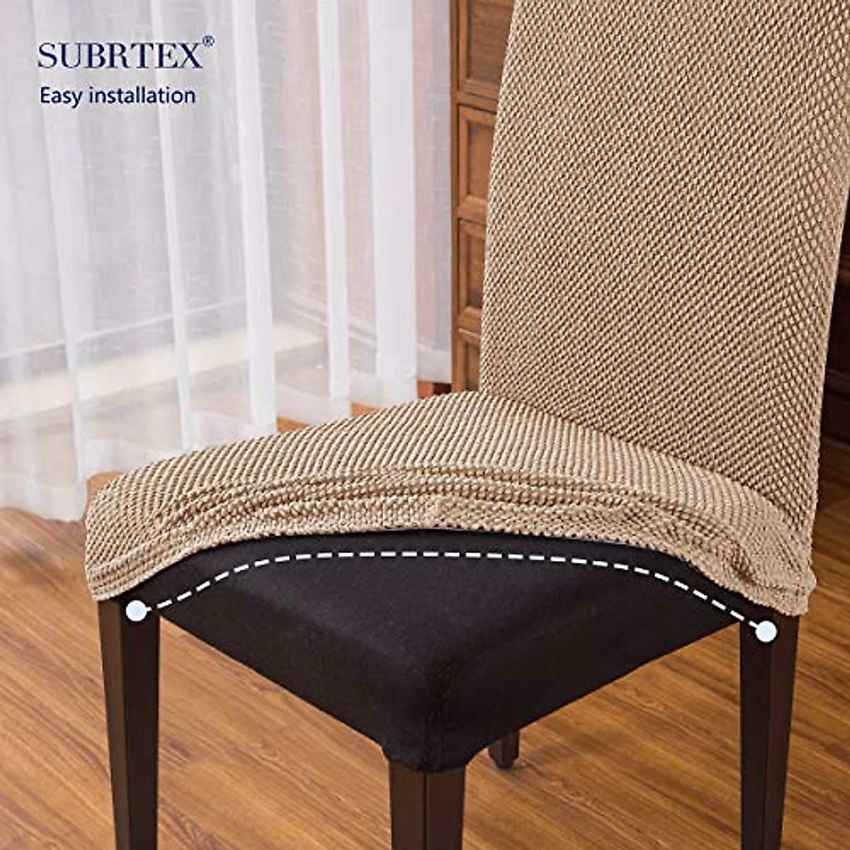 SUBRTEX Dining Room Chair Slipcovers Parsons Chair Covers Set of 2 Stretch Dining Chair Covers Removable Washable Kitchen Chair Covers Chair Protector Covers for Dining Room,Party,Hotel(Khaki)