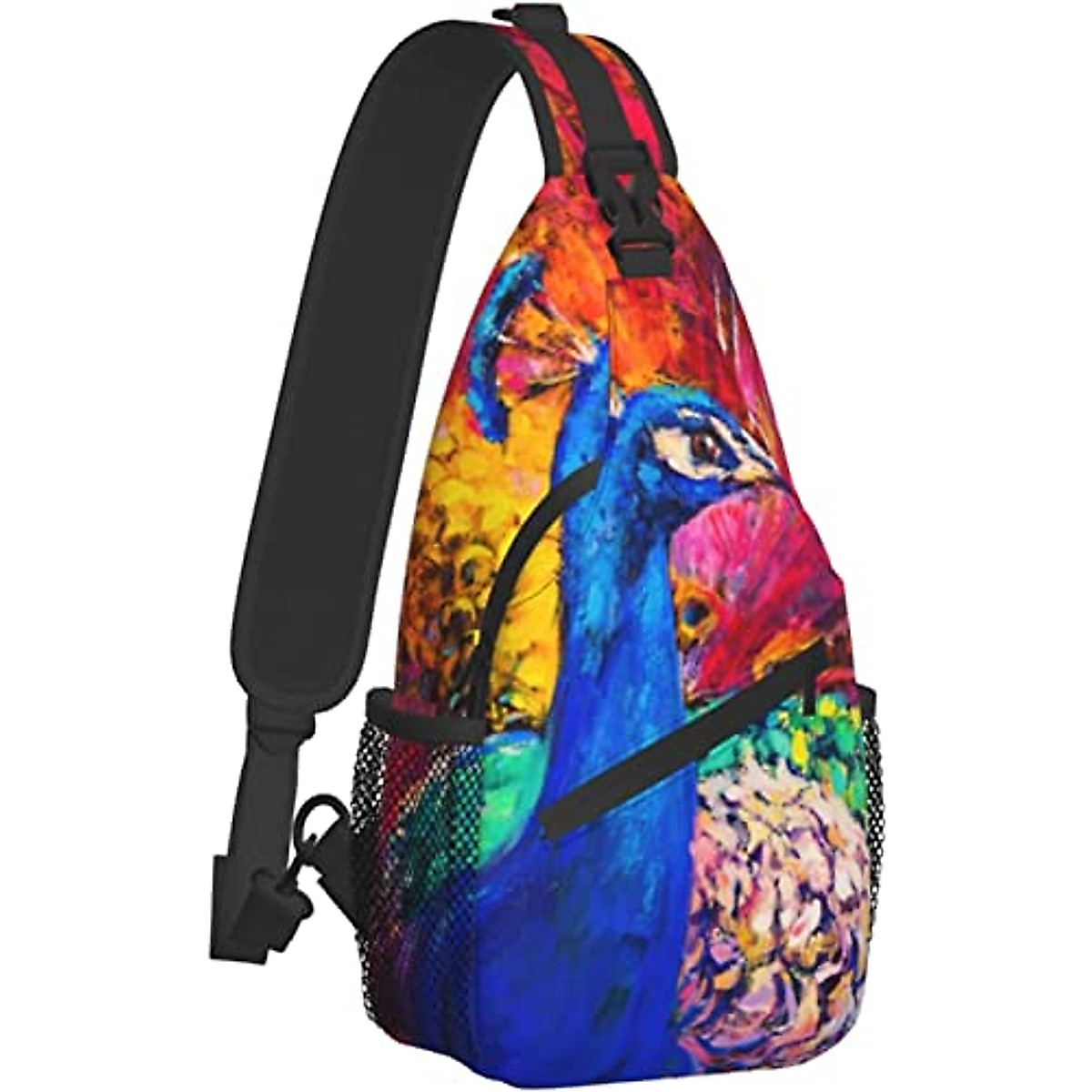 Sling Bag Oil Painting Colorful Peacock Hiking Daypack Crossbody Shoulder Backpack Travel Chest Pack for Men Women