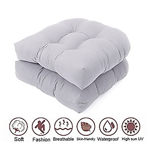 Rocking Chair Cushion 2 Pack Set 19 x 19 Inch U Shape Patio Seat Cushions Non-Slip Seat/Back Chair Cushion Soft Thickened Indoor/Outdoor Overstuffed Patio Chaise Lounger Cushion (Light Gray)