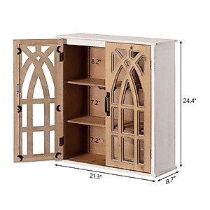 Haigopa Double Door Wall Mounted Cabinet - Rustic Wood Bathroom Storage with Glass Insert, Farmhouse Style Vintage Hanging Cabinet, Fully Assembled