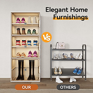 ZZCZZ Shoe Organizer for Closet, Large Clear Plastic Stackable Shoe Storage Boxes, 6 Tiers 12 Pairs Easy Assembly Shoe Cabinet with Magnetic Clear Door, Foldable Shoe Rack Container Bins for Entryway