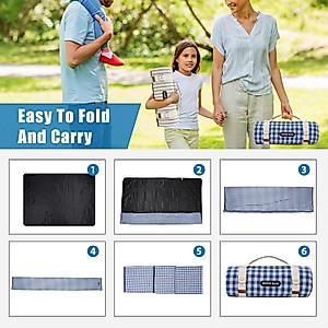 G GOOD GAIN Picnic Outdoor Blankets Waterproof Large - Beach Mat Sand Free Foldable with Carry Strap | Portable Camping Blanket | Park Blanket for Grass Park, Hiking, Travel, Concerts, Indoor (Blue)