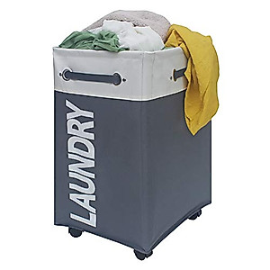 Cleversion Laundry Basket with Wheels-Waterproof Rolling Laundry Hamper –Dirty Clothes Hamper for Laundry(Dark Gray&Beige)