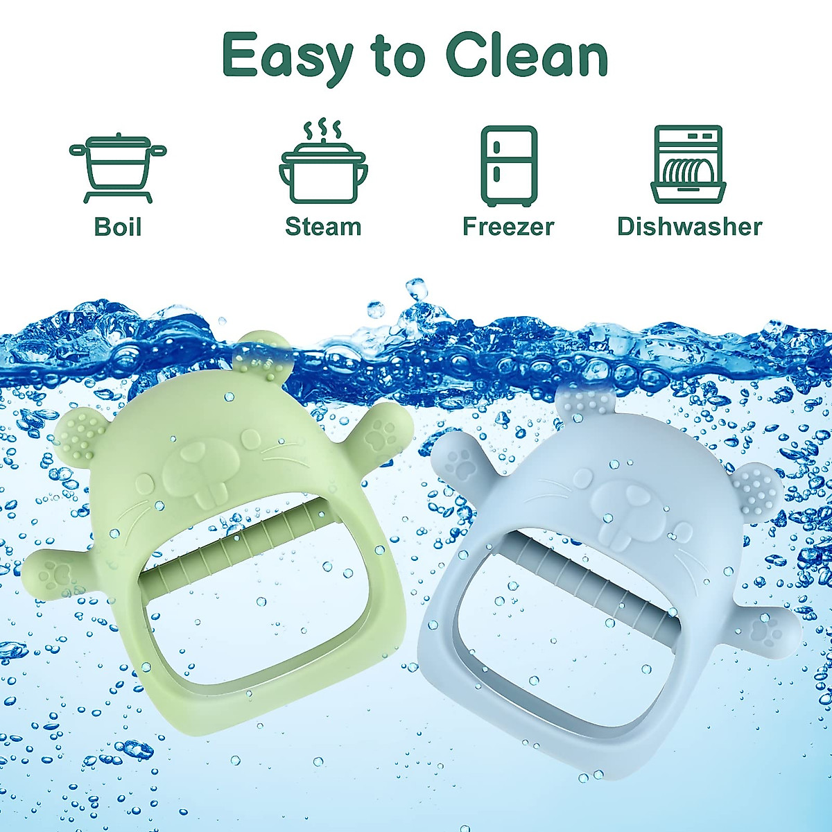 2 Pcs Baby Teething Toys for 12 Months Baby, Silicone Infants Mitten Teething Toy Baby Chew Toys for Sucking Needs, Anti-Drop, BPA Free