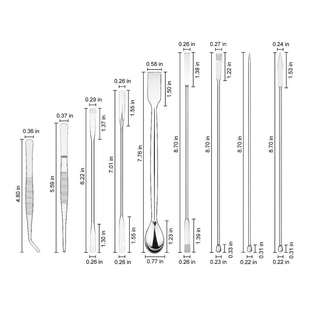 stonylab 9 Pcs Lab Micro Spoon and Spatula Set, Stainless Steel Double-Ended Lab Spatulas Sampling Spoons Micro Scoopulas Weighting Set with Tweezers