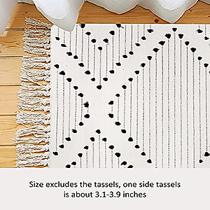 Boho Cotton Area Rug 4’ x 6’, Large Hand Woven Washable Indoor Accent Rugs, Moroccan Geometric Throw Floor Carpet for Living Room Bedroom Dining Room Home Decor,Off White