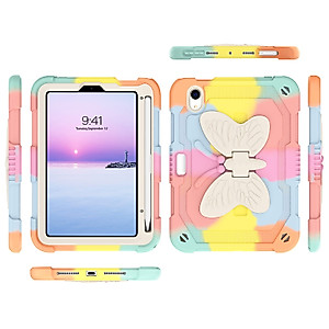 BENTOBEN for iPad Mini 6 Case, iPad Mini 6th Generation Case 2 in 1 Heavy Duty Rugged Shockproof Kickstand Hybrid Bumper Protective Pencil Holder Girls Women Kids Mini 6 Tablet Cover, Colorful Design