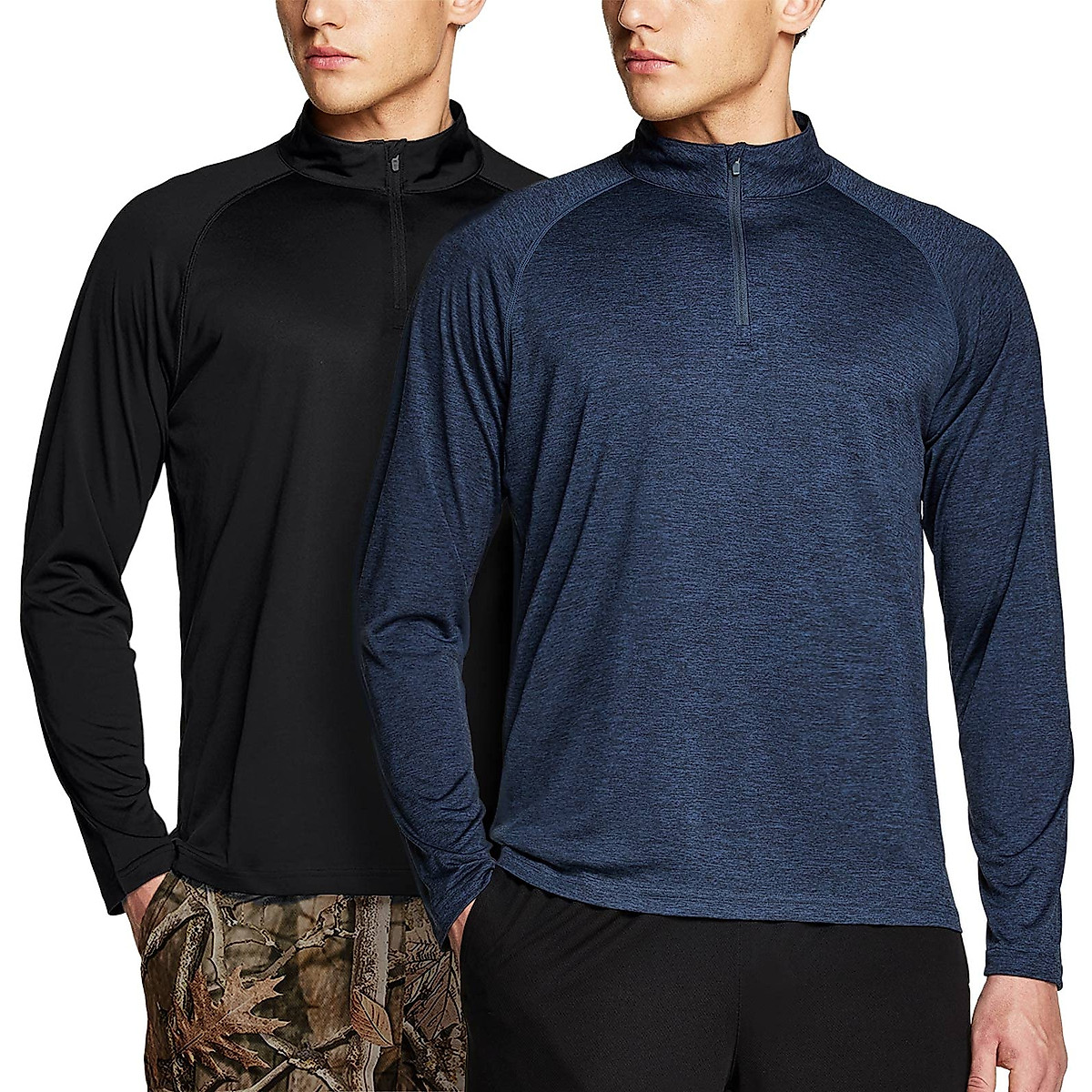 TSLA Men's 1/4 Zip Pullover Long Sleeve Shirt, Quick Dry Performance Running Top, Athletic Quarter Zip T-Shirt, 2pack 1/4 Zip Pullover Black/Slate Grey, Medium