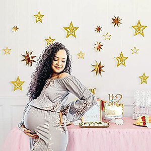 Decor365 Gold Twinkle Star Party Decoration Kit Metallic Glitter 3D Hanging Star Bunting Garland Twinkle Little Star Decor Nursery Kids Room Birthday Wedding Baby Shower Christmas Graduation Ramadan