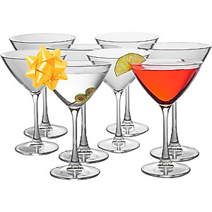 D'Eco Unbreakable 9 oz Stemmed Martini Glasses (Set of 8) - Reusable Shatterproof Espresso & Dirty Martini Glasses - Perfect for Hosting Parties & Entertaining - Mixed Drink & Cocktail Glasses Set