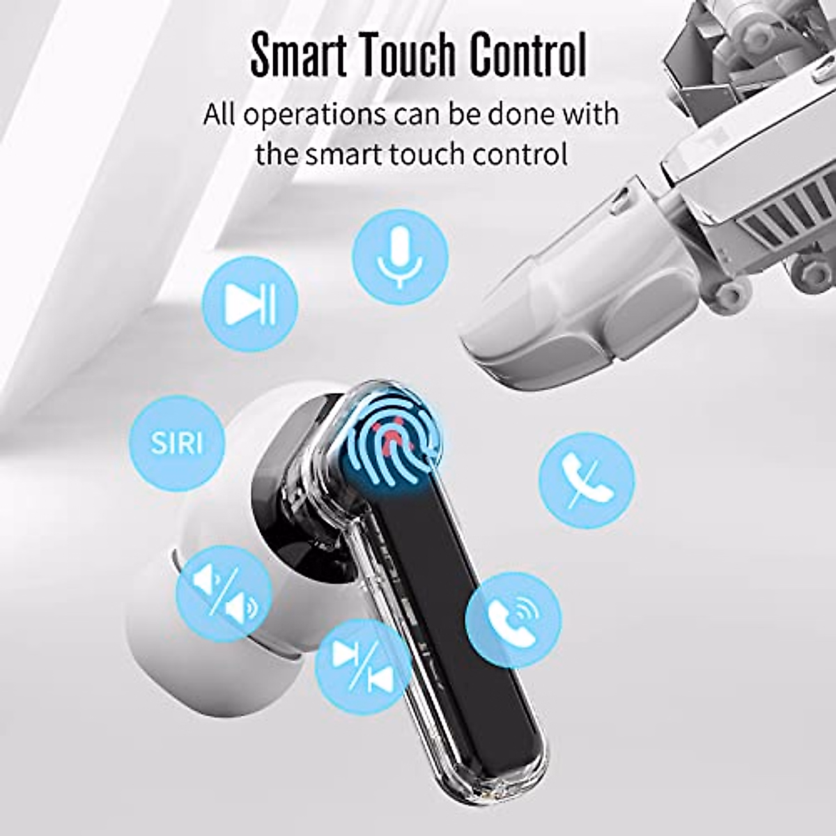 SIXTHGU Wireless Earbuds Bluetooth Headphones, Crystal Ear Buds with Fast Charging Case IPX4 Waterproof Stereo Earphones in-Ear Built-in Mic Headset Premium Deep Bass(White)