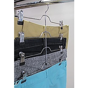 NAHANCO NH4TPH 4-Tier Pant Hanger with Clips for Closet Organization - 3/Pack, Chrome