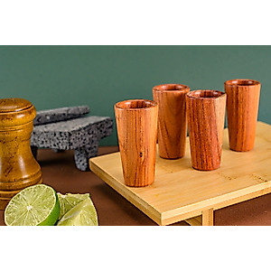 MEXTEQUIL - Wooden Tequila Shot Glasses - Set of 4 - Authentic Mexican Tequila Shot Glasses - Artisanal - handmade - 1.5 oz - Granadillo Wood - Eco-Friendly