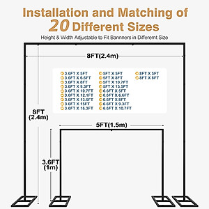 Wokceer 8x8FT Backdrop Stand Heavy Duty Pipe and Drape Kit with Base, Adjustable Square Black Backdrop Stand for Wedding Birthday Party Photo Booth Photography Background Decoration