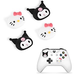 DLseego Cat & Evil Rabbit 4PCS Thumb Grips Caps for Xbox One PS5 PlayStation4 DualSense Switch Pro Wireless Controller Steam Deck, Soft Silicone Anti-Slip Button Cap Japanese Cartoon 3D Joystick Cover