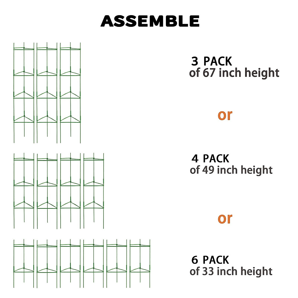 Megidok Tomato Cages - Garden Plant Stakes Support (4 Pack 49"/3 Pack 67") with 164ft Plant Ties&40Pcs Plant Clips&4 Watering Drip Devices for Climbing Plants Vegetable