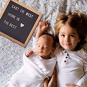 Double Sided Felt Letter Board with Letters - 10" x 10" Rustic Wood Frame Message Board with Changeable Letter Boards Include Pre-Cut 889 White Plastic Letters