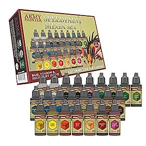 The Army Painter Speedpaint Mega Set - 24 x 18ml Speed Model Paint Kit Pre Loaded with Mixing Balls and 1 Brush- Base, Shadow and Highlight in One Miniature and Model Paint Set for Plastic Models