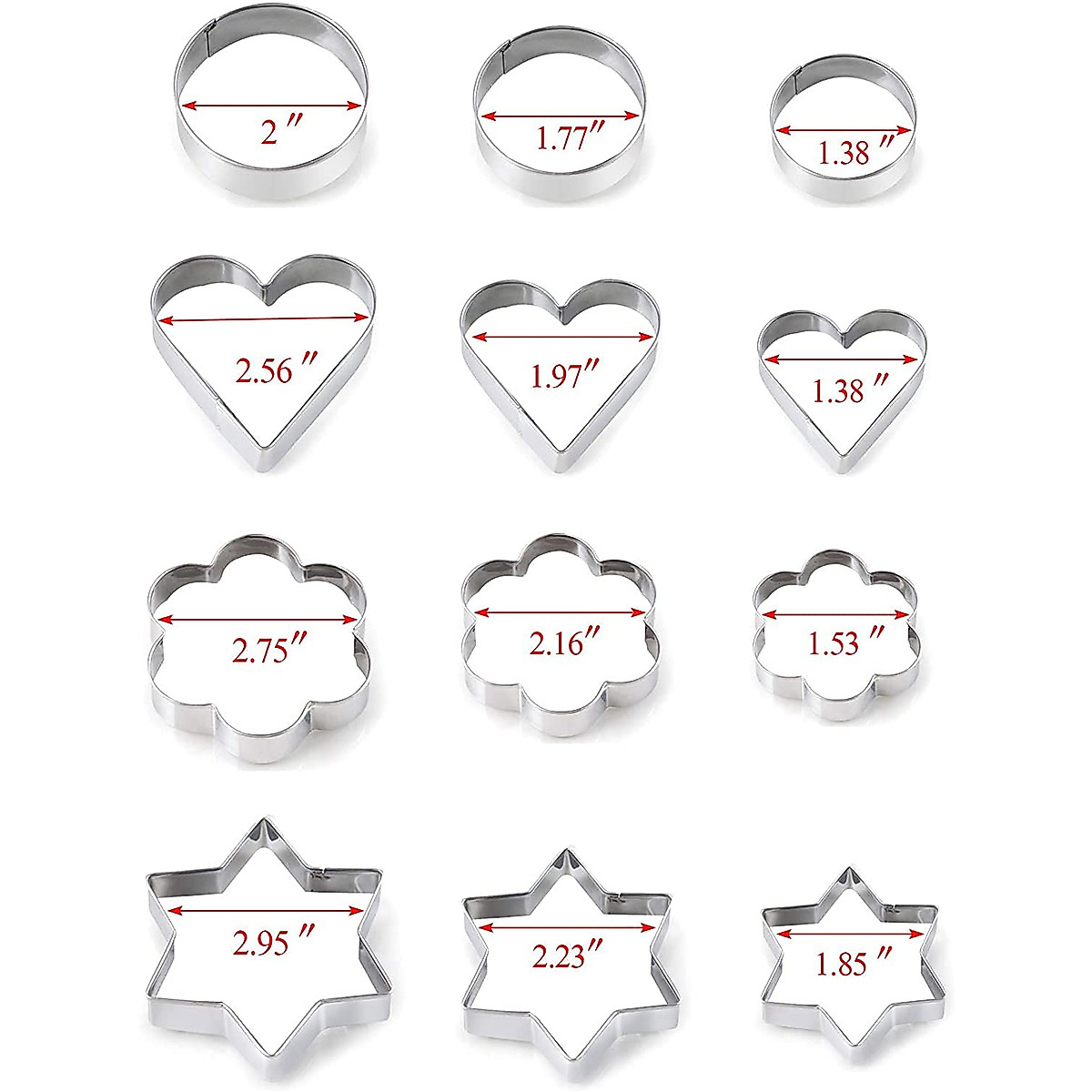 12PCS Cookie Cutters Set, Flower Round Heart Star Shape Biscuit Stainless Steel Metal Baking Molds Cutters for Kitchen