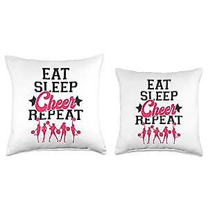 Cheer Cheerleader Girls HD0 Cheerleading Eat Sleep Cheer Repeat Throw Pillow, 16x16, Multicolor