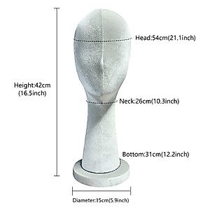 DE-LIANG Female Velvet Head Dress Form Mannequin Fully Pinnable Head for Hat Wig Jewelry Earring Scarves Display Clothing Fabric Head Model for Sale Silver Grey40cm