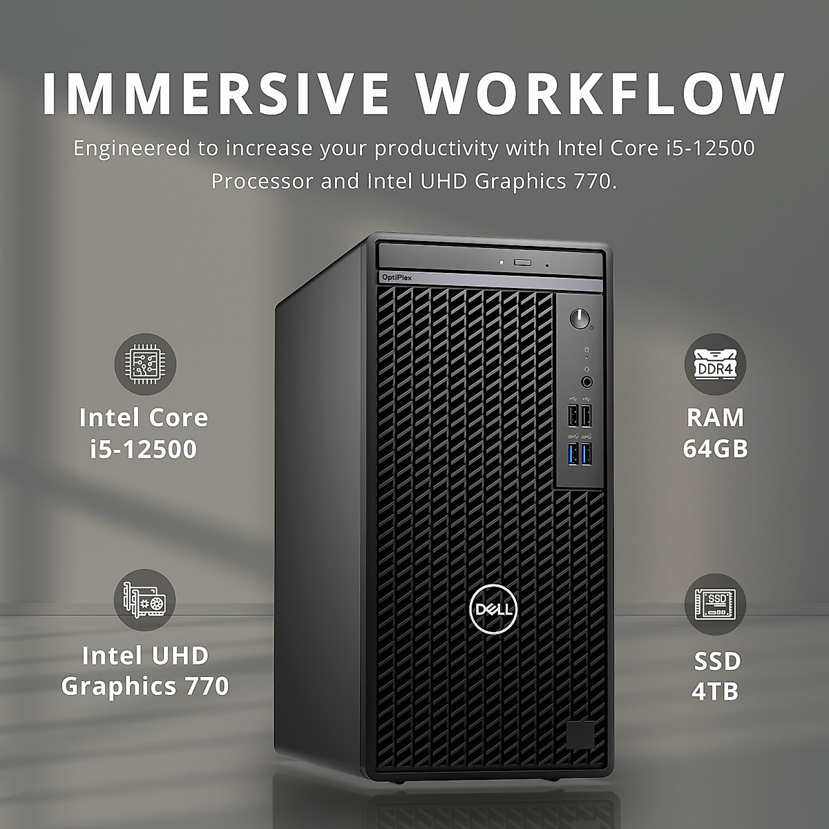 Dell OptiPlex 3000 Full Size Tower Business Desktop, Intel Core i5-12500 Processor, 64GB DDR4 RAM, 4TB PCIe SSD, DVDRW, Ethernet, WiFi Adapter, KB& Mouse, Windows 11 Pro, Black