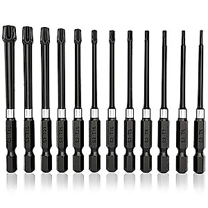 HAIKUSOUBI Torx Head Screwdriver Bit Set, 1/4 Inch Magnetic Hex Shank 3 Inch Long Drill Bits，12pcs Tamper Resistant Star Bits Set S2 Steel, T5 T6 T7 T8 T9 T10 T15 T20 T25 T27 T30 T40 (12 pieces)