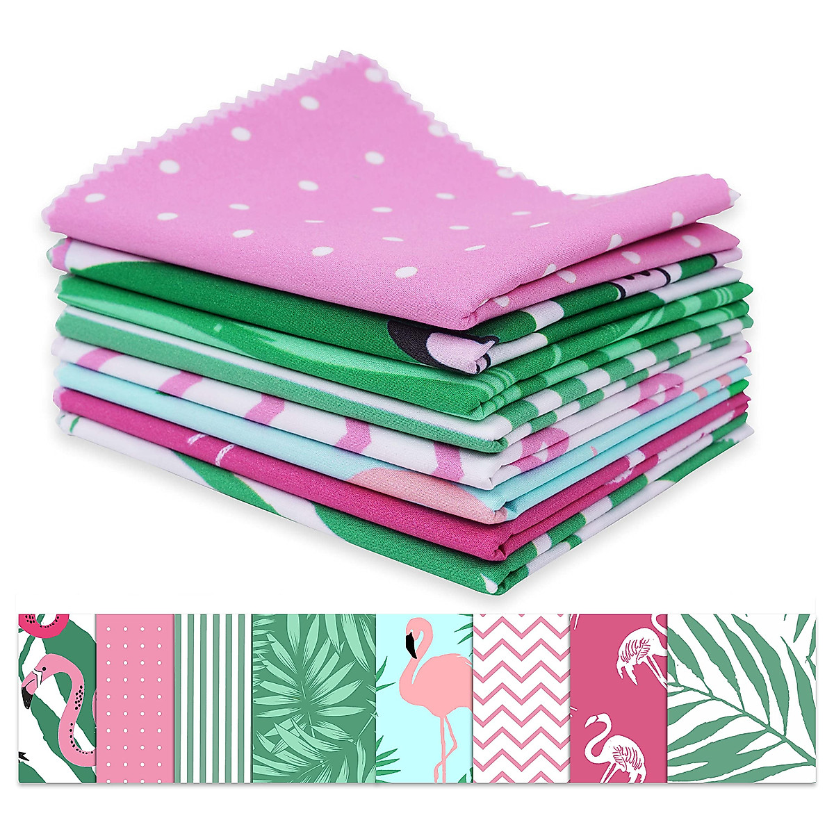 Soimoi 8 Pc Fat Quarter Bundle - Flamingo Tropical Theme Print 18"x 22" DIY Patchwork- 100% Cotton Pre-Cut Quilting Fabric (Pink & Green)