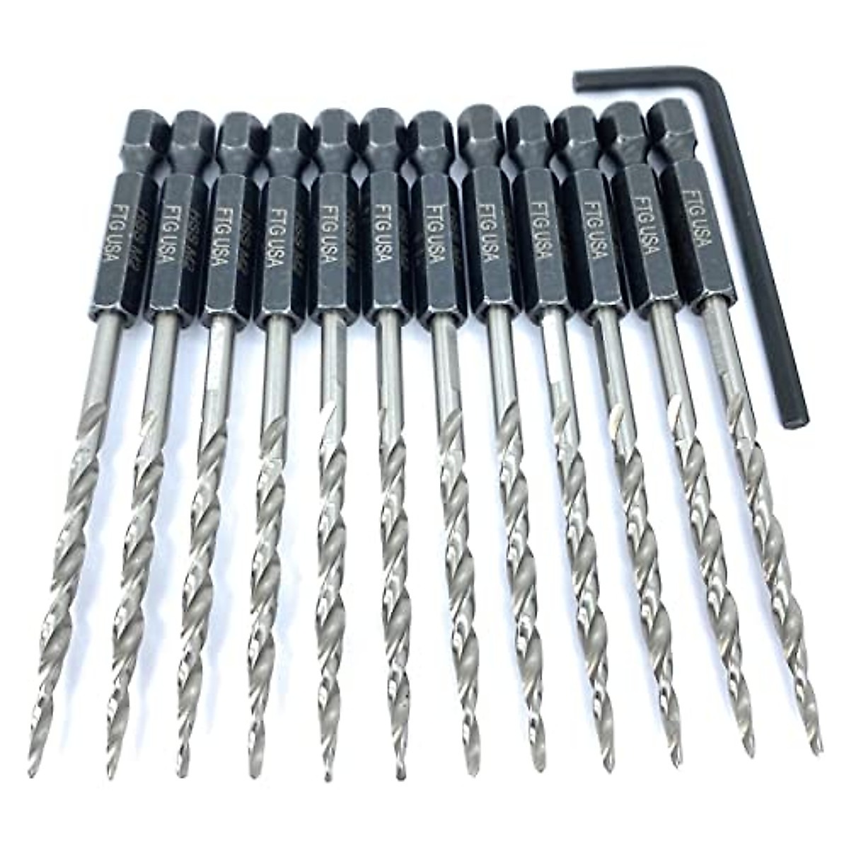 FTG USA Countersink Drill Bit Set 3 Pc #6 (9/64") Wood Countersink Drill Bit Pack Same Size Set with 12 Replacement Bits #6 (9/64") Tapered Countersink Bit, with 1 Hex Wrench,