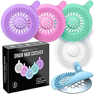 TOLKIUM Vibrant Drain Hair Catcher 5-Pack - Durable Silicone Like Shower Drain Cover Hair Catcher for Bath, Sink, Shower, and Bathtub - Home Essentials Drain Cover to Help Prevent Clogging