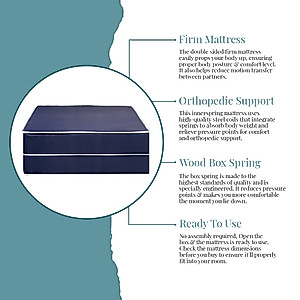 Greaton 8" Firm Double Sided Mattress with 8" Box Spring, Elegant Comfortable Waterproof Bed Mattresses for Sound Sleep, Equal Level Pressure All Around for Complete Body Support, Full XL, Dark Blue