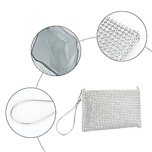 GripIt Bling Mesh Purse Small Clutch for Women Money Purse Evening Wristlet Clutch Bag Little Crystal Cell Phone Purses,Silver