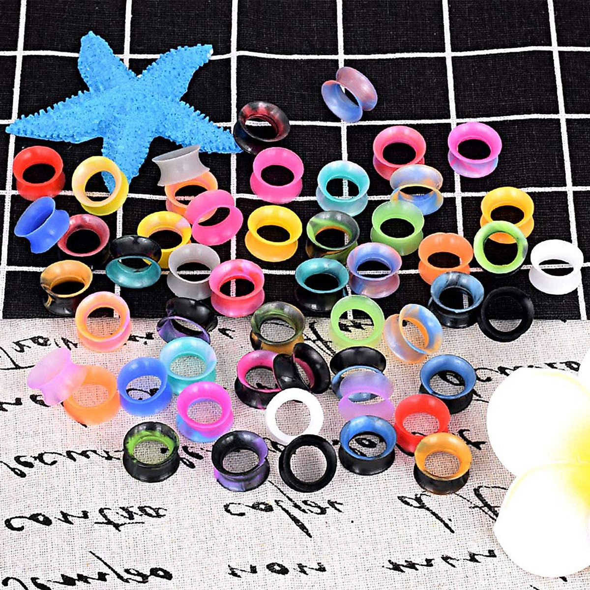YOFANST 56pcs Colorful Silicone Ear Gauges Double Flared Ear Tunnels Set Stretchers Expander Ear Piercing Jewelry 10mm