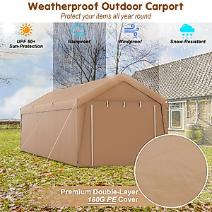 Tangkula 10x20 Ft Heavy-Duty Carport, Portable Garage Tent with Galvanized Steel Frame, Removable Sidewall & 2 Roll-up Zippered Door, Outdoor Car Canopy Shelter for Car, Truck, SUV, Boat