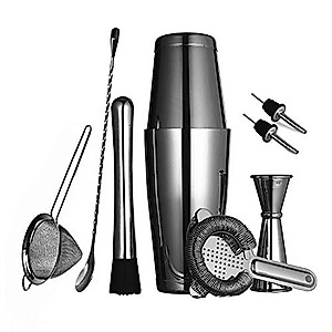 BarSoul Black Boston for Professional Bartender and Home Bar Including 18oz & 28oz Tins, Strainer, Measuring Jigger, Muddler, Mixing Spoon and Pourer (9 Piece), 2
