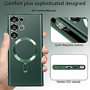 WPCase Magnetic Clear Case Designed for Samsung Galaxy S23 Ultra Green with [Camera Lens Protector & Compatible with MagSafe] Electroplated Soft TPU Shockproof Anti-Scratch Phone Case for Women Men