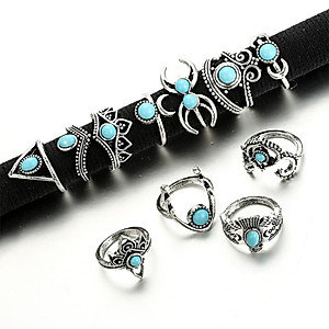 HSQYJ 11Pcs Vintage Silver Stacking Knuckle Rings Set Bohemian Gothic Turquoise Midi Animal Rings Sets for Women Girls Jewelry Accessories (11Pcs Turquoise Animal Set)
