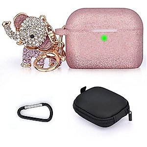 TOROTOP Compatible with Airpods Pro Case, Soft 4 in 1 Silicone Protective Case for Apple Airpods Pro with Bling Elephant Keychain/Storage Box, Charging Case for Airpods Pro Case 2019 Rose Gold